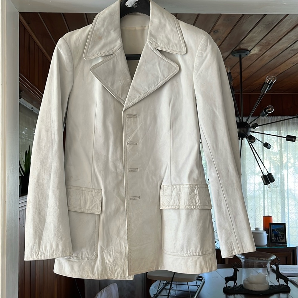Vintage Men’s Leather Mafia Style White Jacket Medium - Gem